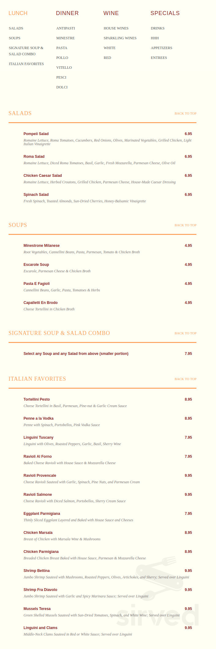 Amelia's Italian Restaurant menus in Gainesville, Florida, United States