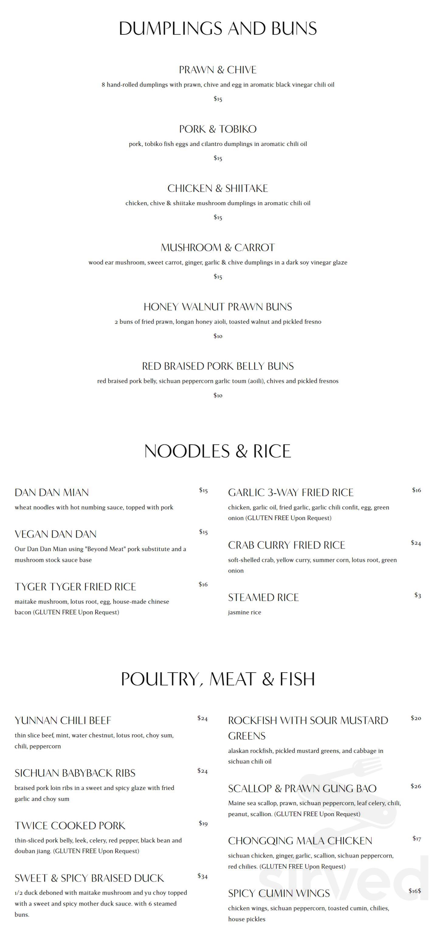 Menu - Seattle WA's Tyger Tyger | Sirved