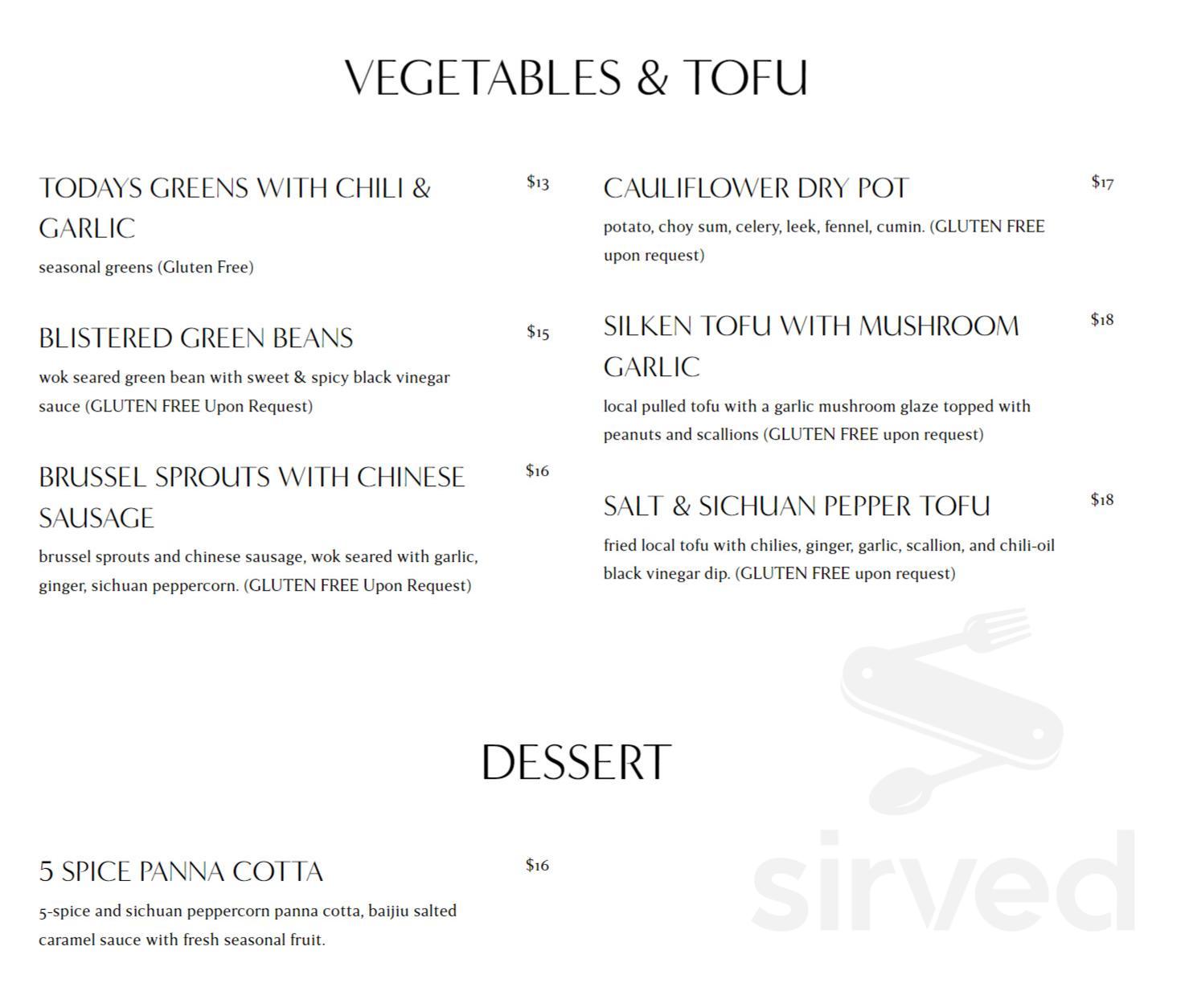 Menu - Seattle WA's Tyger Tyger | Sirved