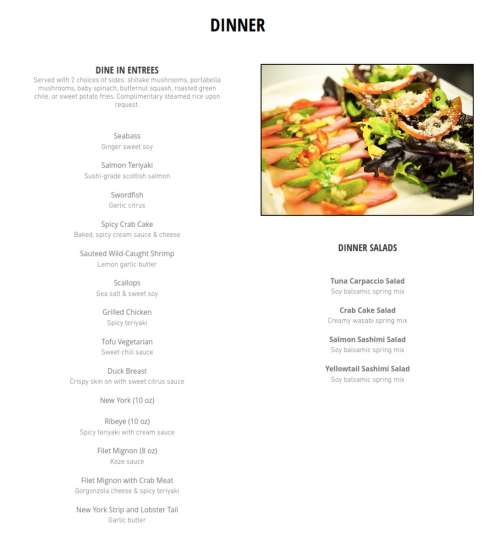 Koze Teppan Grill (West Side) menu in El Paso, Texas, USA