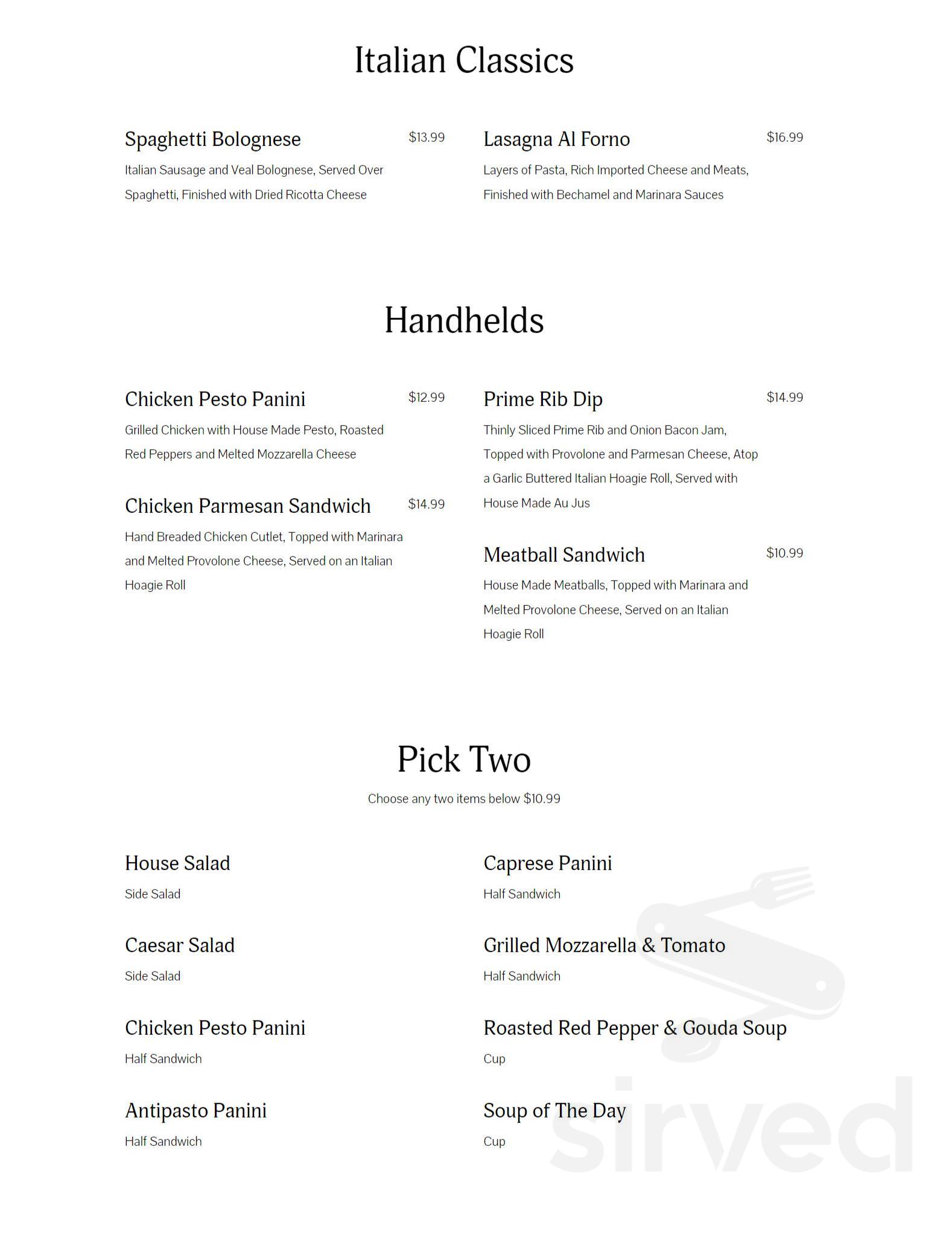 Prima Italian Steakhouse menu in The Villages, Florida, USA