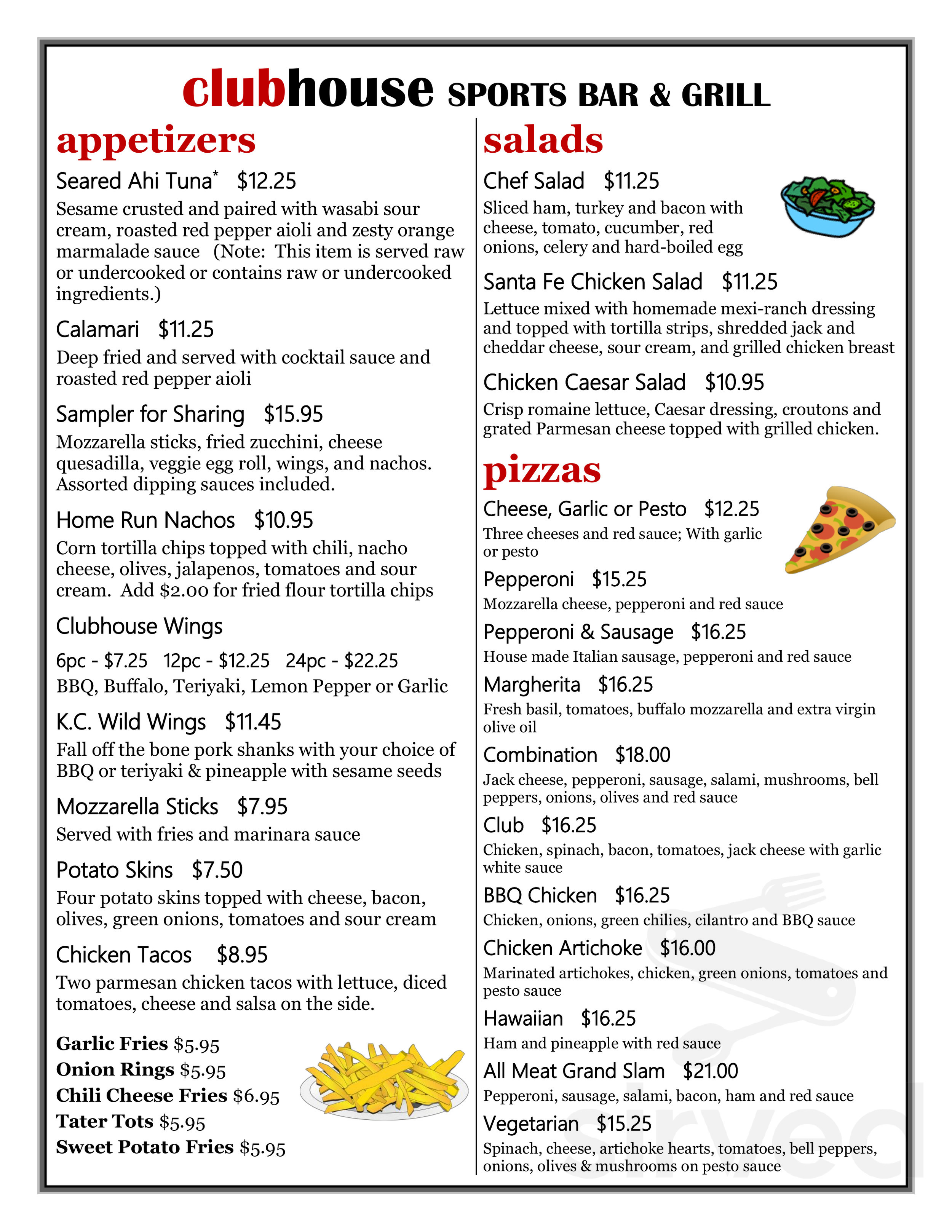 The Clubhouse Bar & Grill menu in Carmichael, California, USA