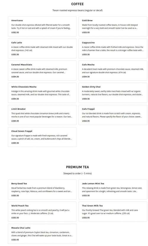 7th Heaven Coffee & Eatery menu in Humble, Texas, USA