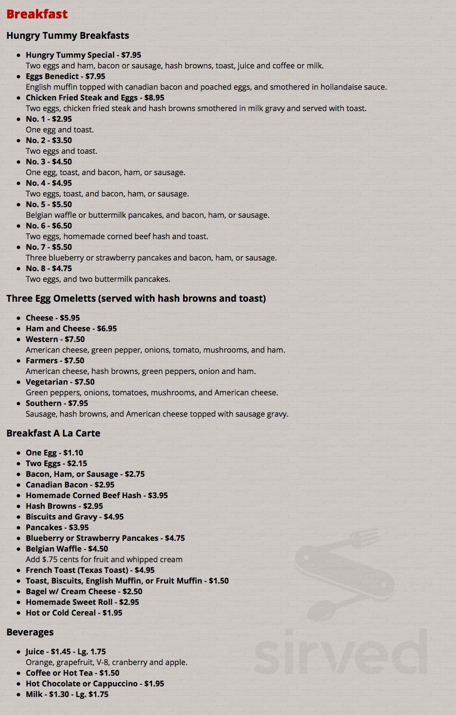 Hungry Tummy Restaurant menu in Beulah, Michigan, USA