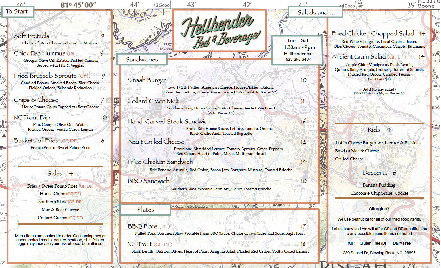 Hellbender Bed & Beverage menus in Blowing Rock, North Carolina, United ...
