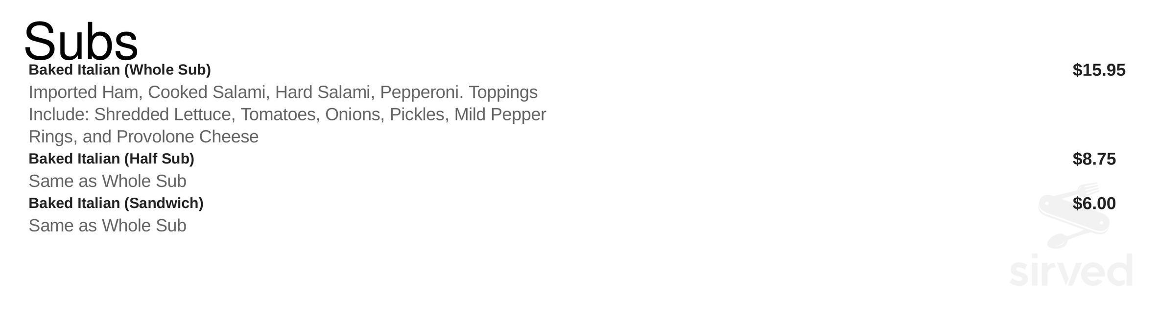 The Bistro menu in Johnstown, Pennsylvania, USA