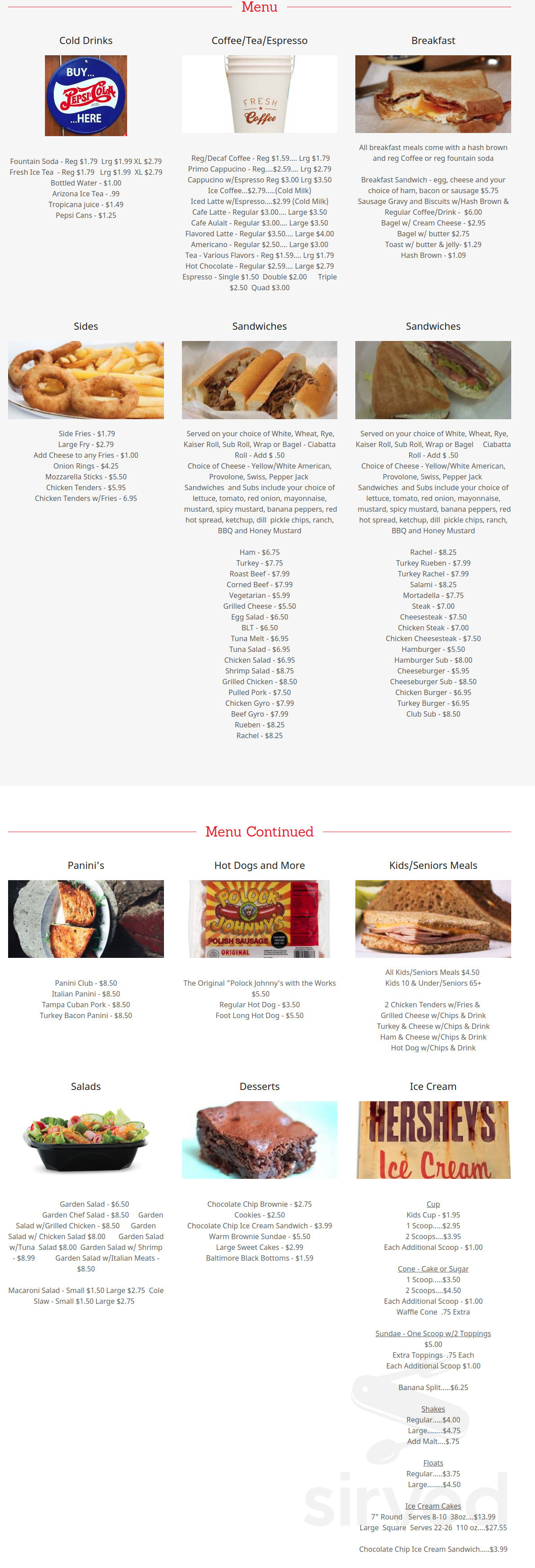Scoops Corner Cafe & Deli menu in Aberdeen, Maryland, USA