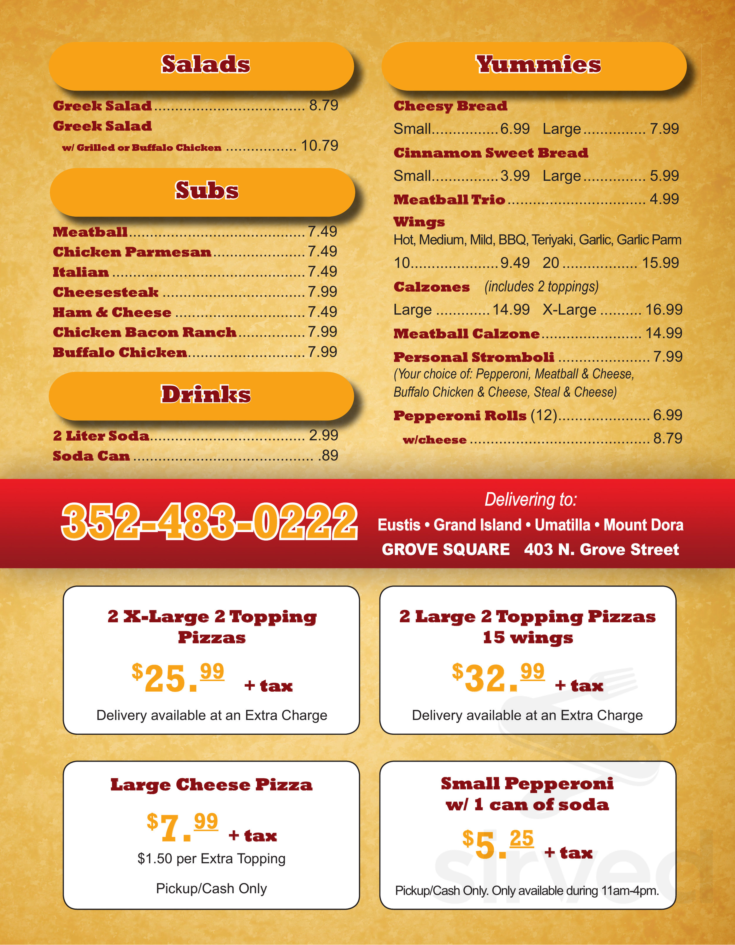 Double Take Pizza menu in Eustis, Florida, USA