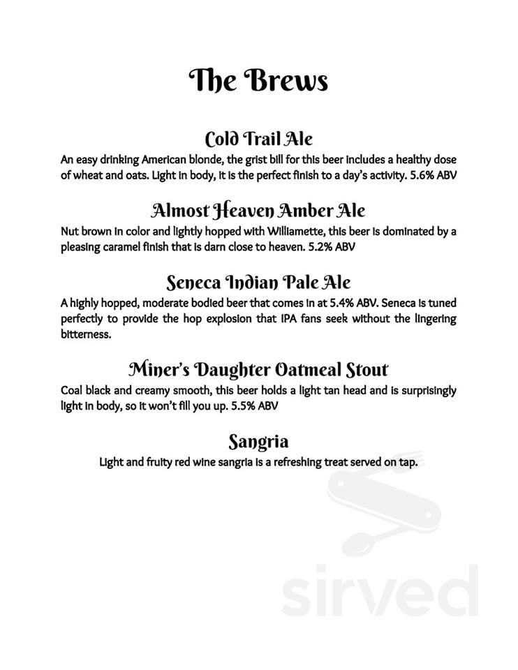Mountain State Brewing Co menus in McHenry, Maryland, United States