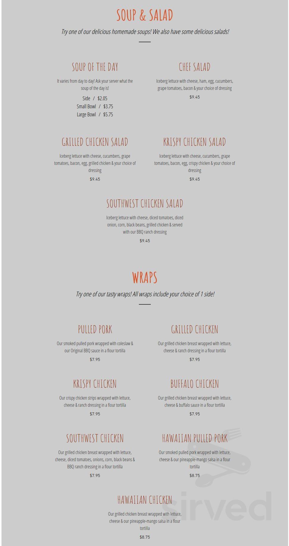 Pauly's BBQ menu in Arthur, Illinois, USA