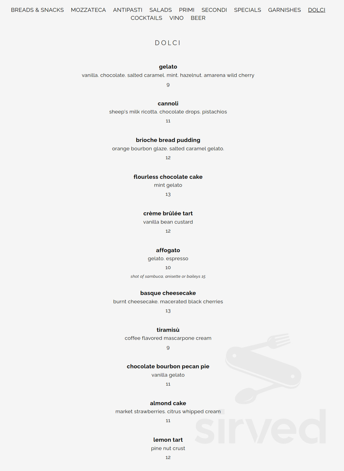 Lupa Ristorante menu in Berkeley Heights, New Jersey, USA