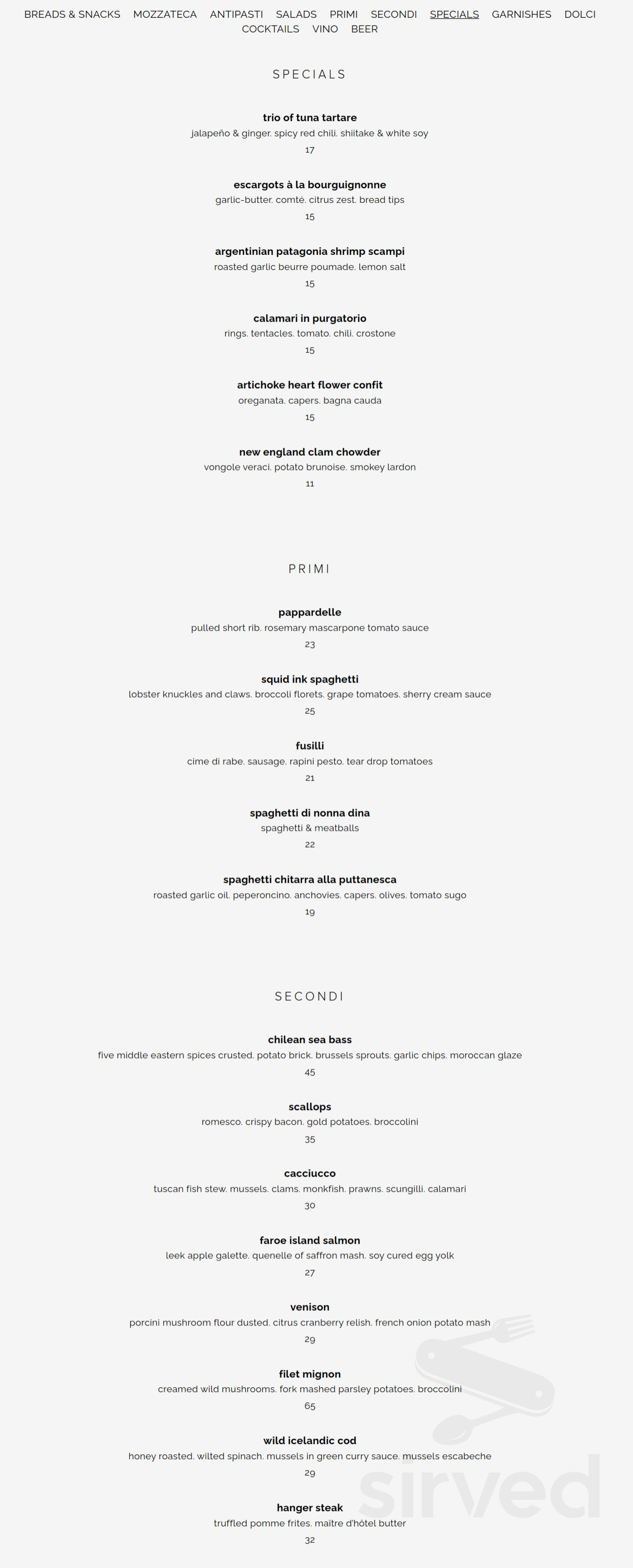 Lupa Ristorante menu in Berkeley Heights, New Jersey, USA