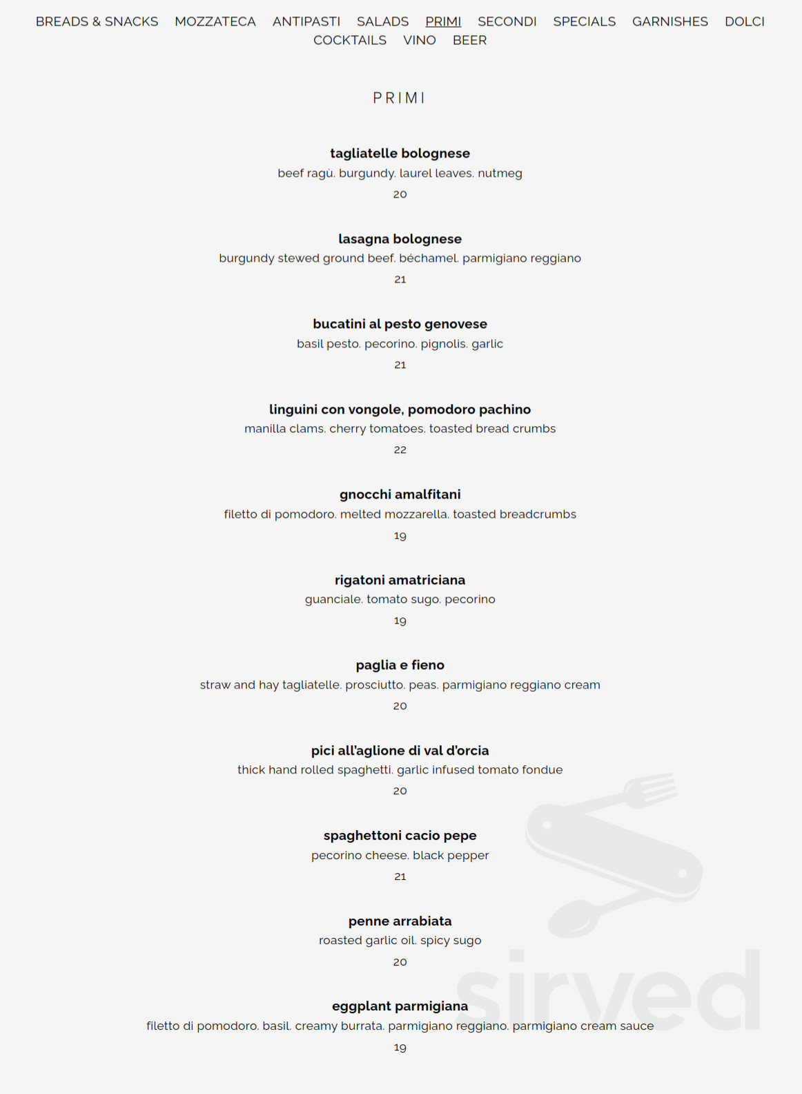 Lupa Ristorante menu in Berkeley Heights, New Jersey, USA