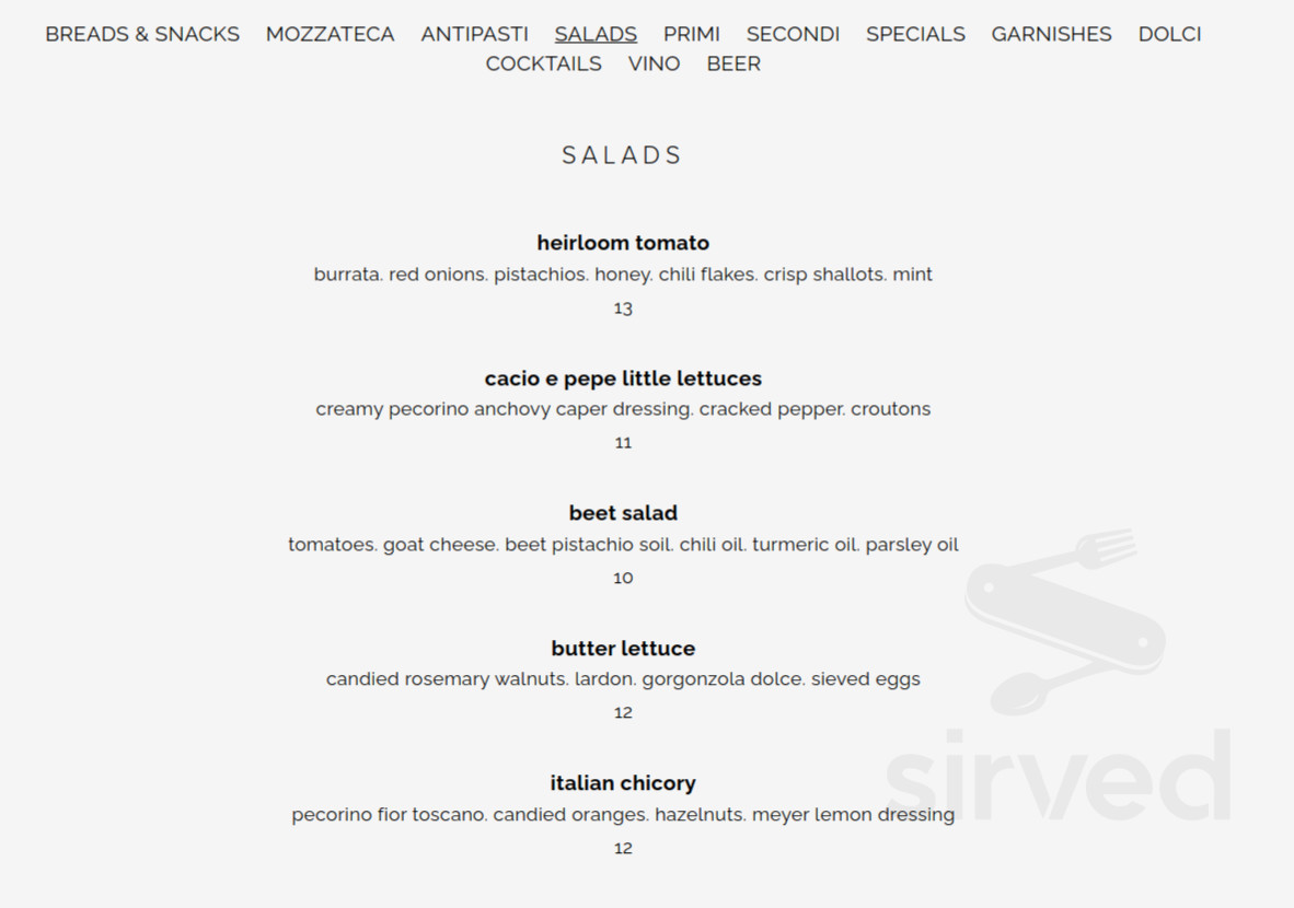Lupa Ristorante menu in Berkeley Heights, New Jersey, USA
