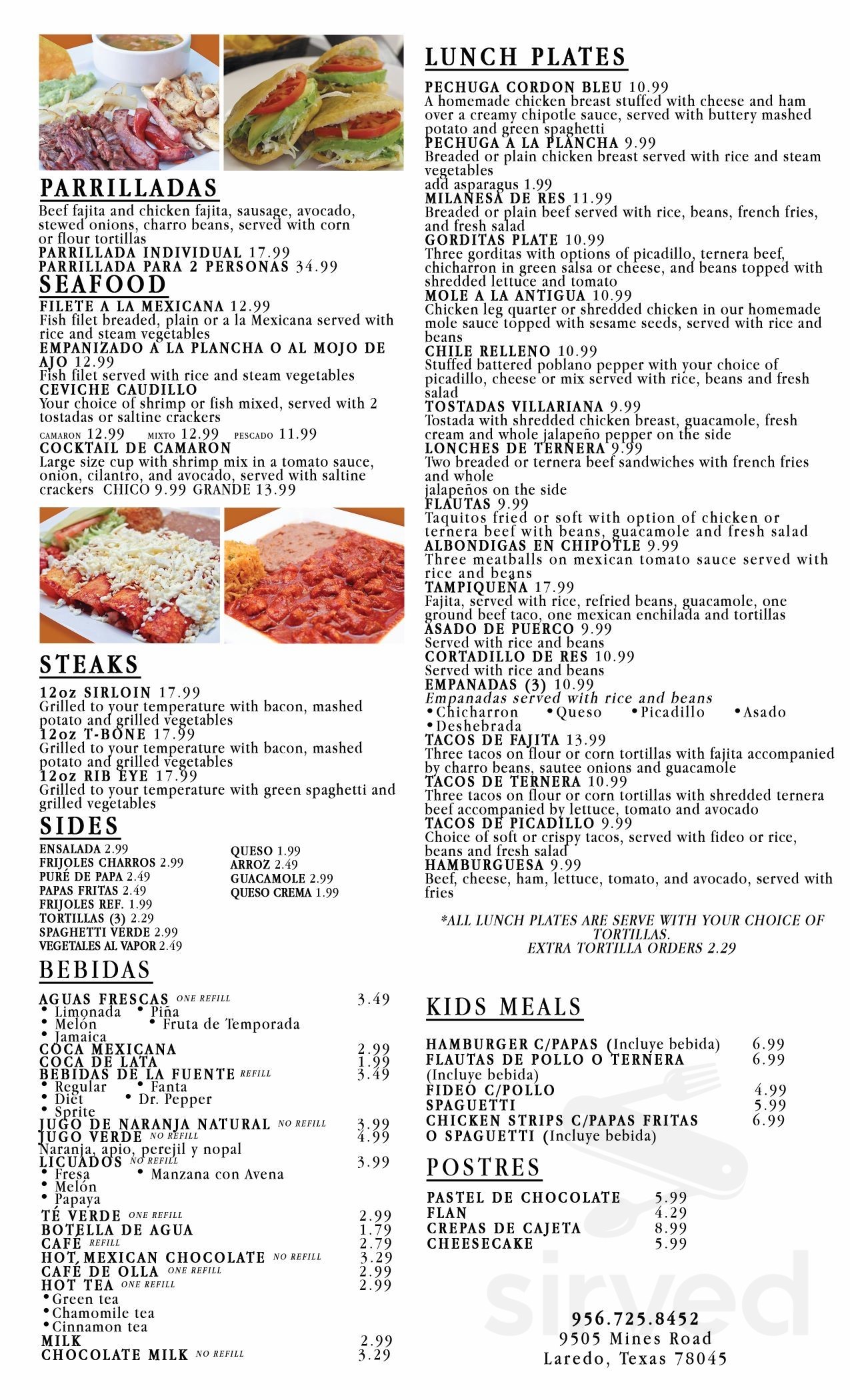 Villa Antigua Grill menus in Laredo, Texas, United States