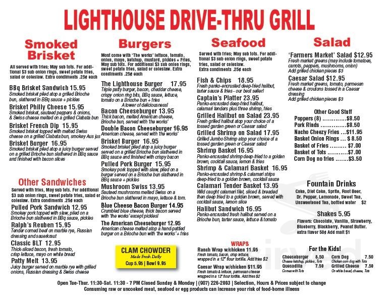 Menu for Lighthouse Seafood Drive-Thru Grill in Homer, AK | Sirved