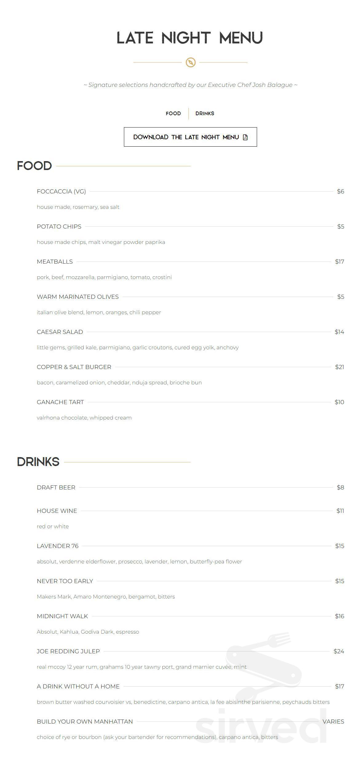 Copper & Salt Northwest Kitchen menu in Ruston, Washington, USA