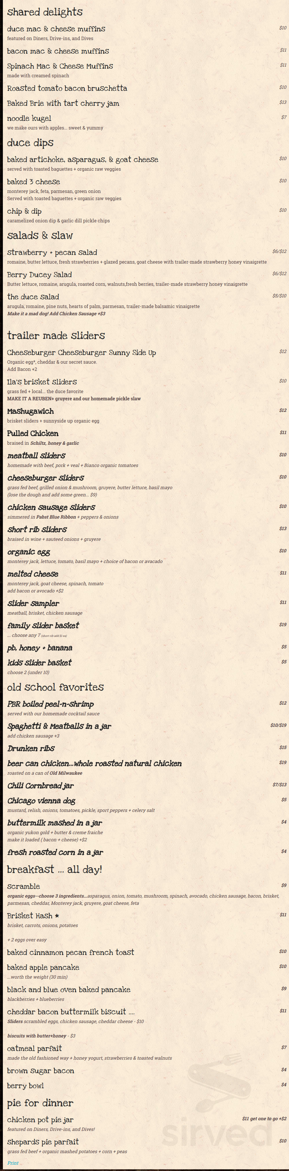 The Duce menu in Phoenix, Arizona, USA