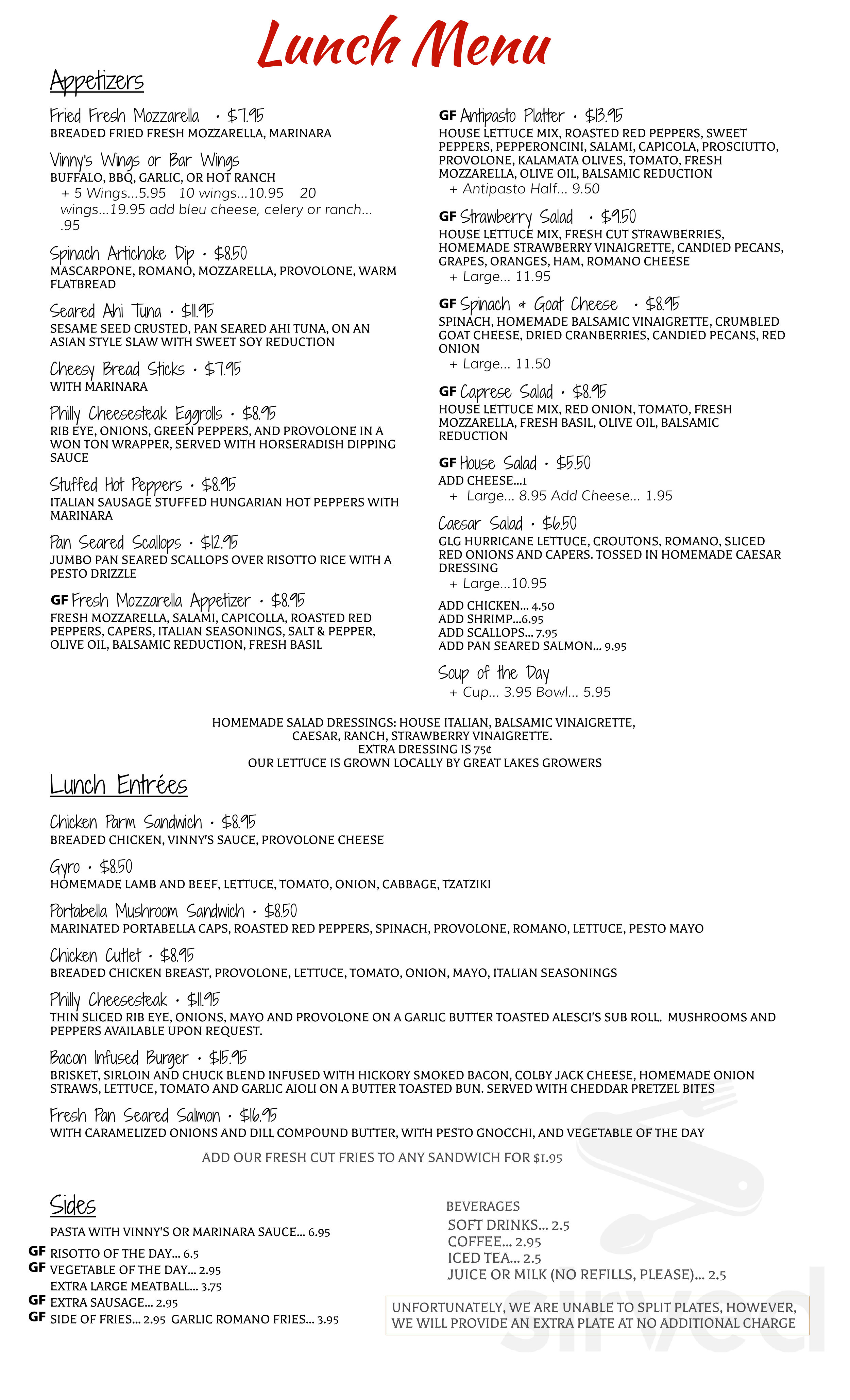 Menu - Middlefield OH's Vinny’s Italian Kitchen | Sirved