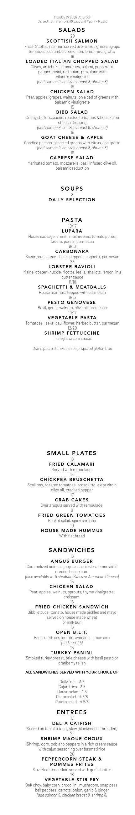 Libro at Laurelwood menu in Memphis, Tennessee, USA