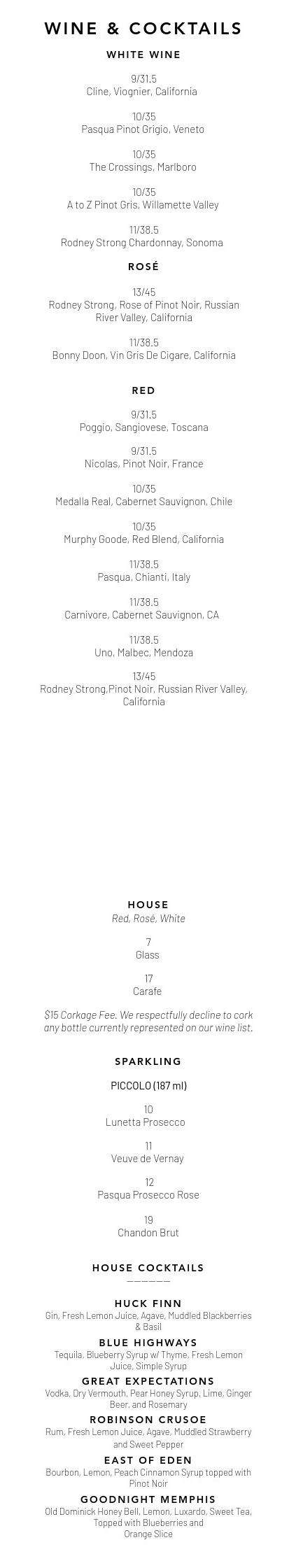 Libro at Laurelwood menu in Memphis, Tennessee, USA