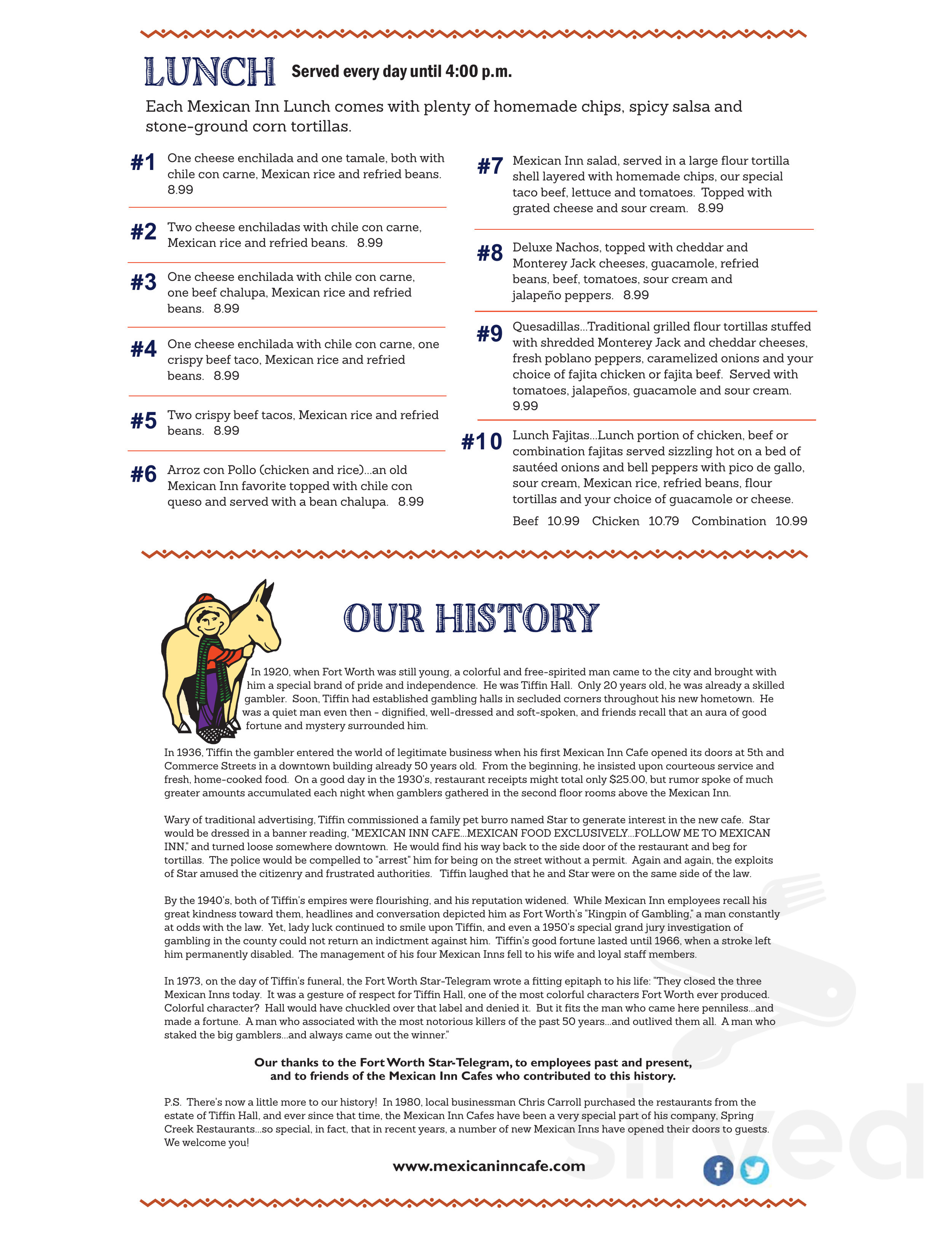 Mexican Inn Cafe menu in Mansfield, Texas, USA