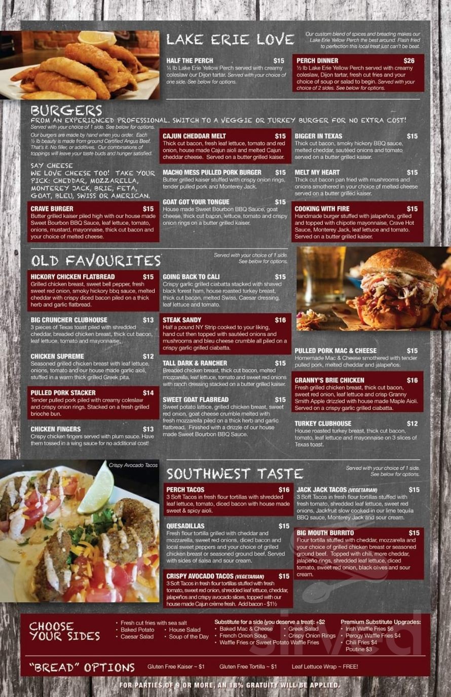 Crave Family Grill & Pub menu in Leamington, Ontario, Canada