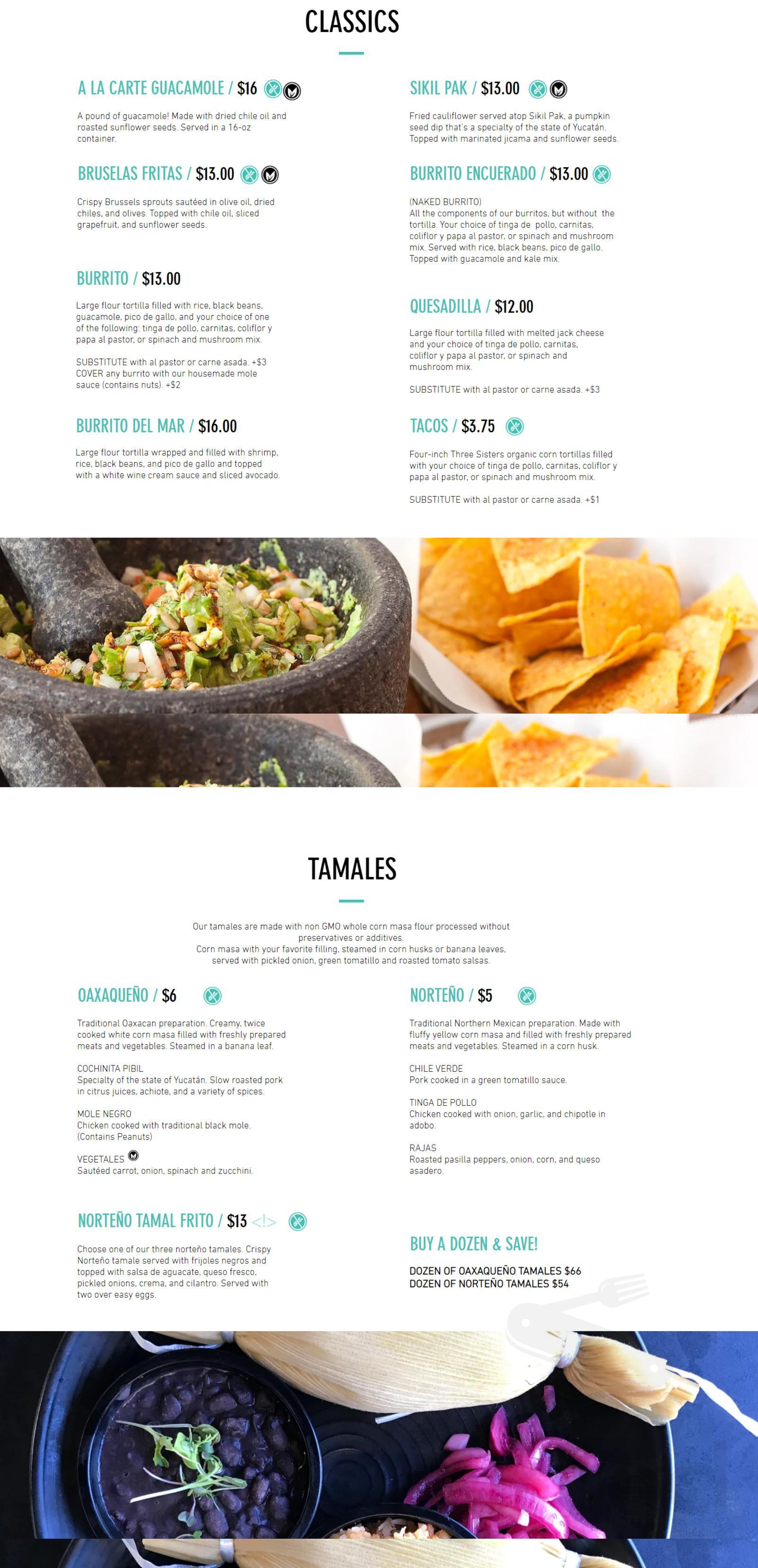 Menu - Portland OR's Tamale Boy Dekum | Sirved