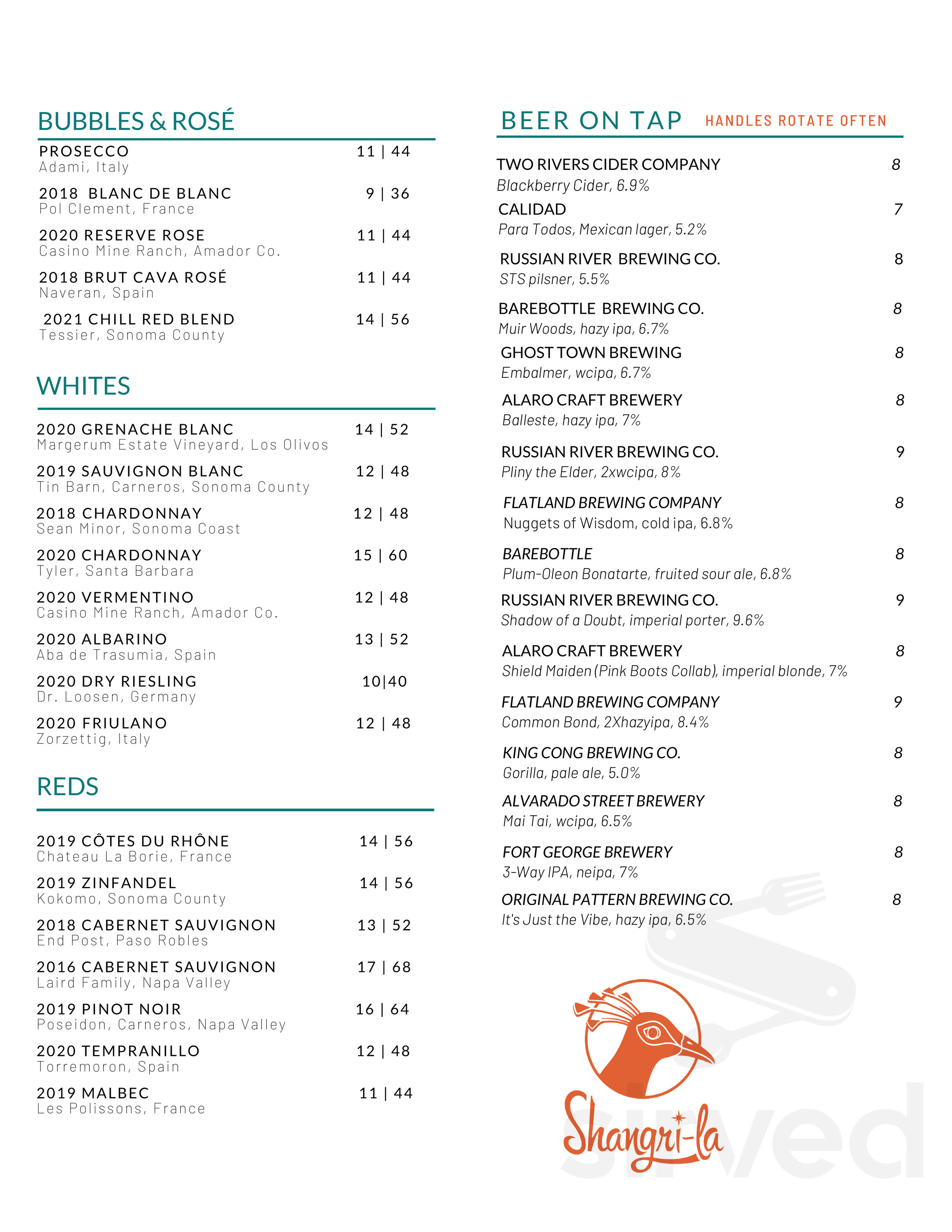 Menu for Shangri-la Fair Oaks in Fair Oaks, CA | Sirved