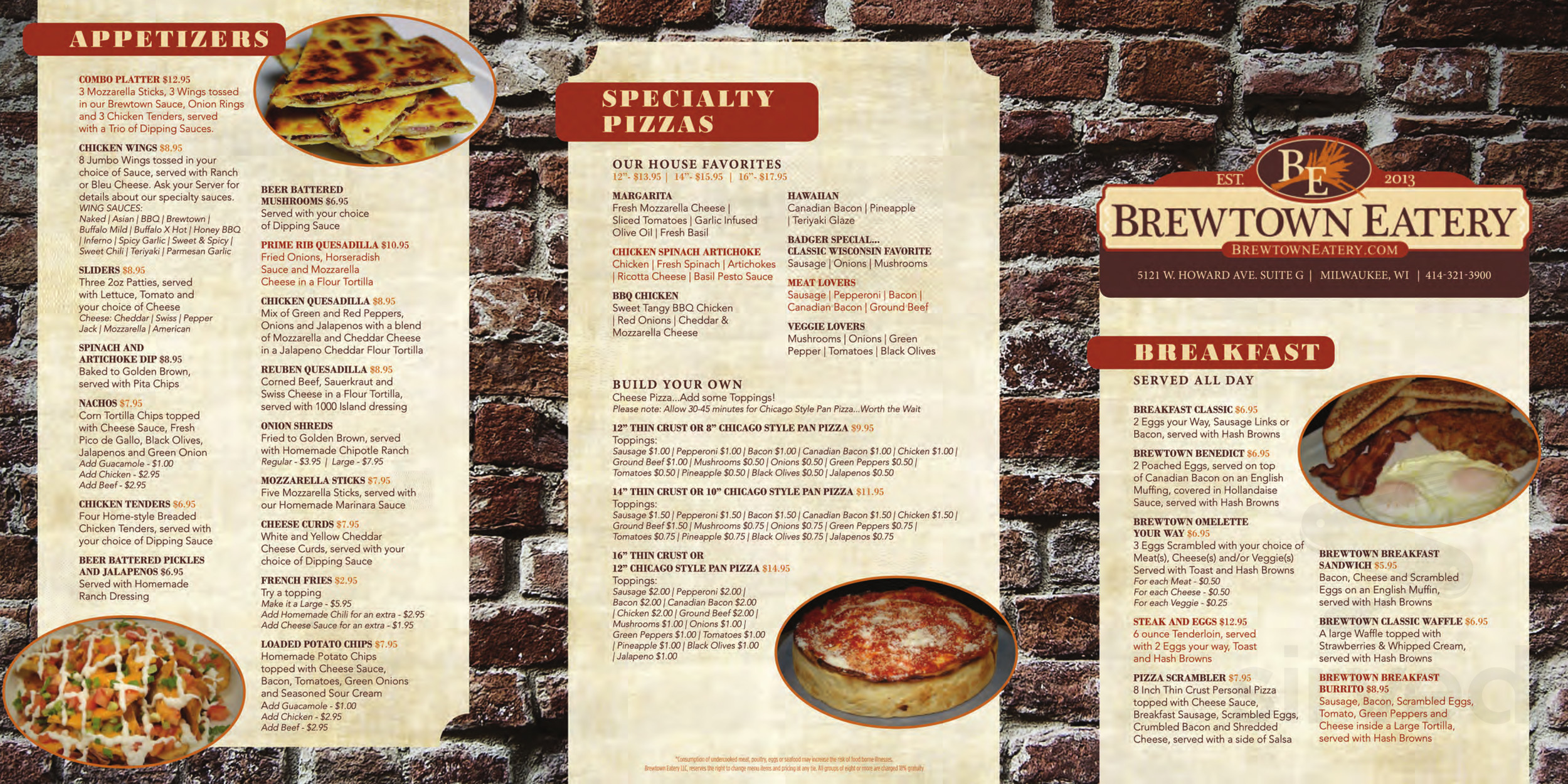 Brewtown Eatery Bar & Grill menus in Milwaukee, Wisconsin, United States
