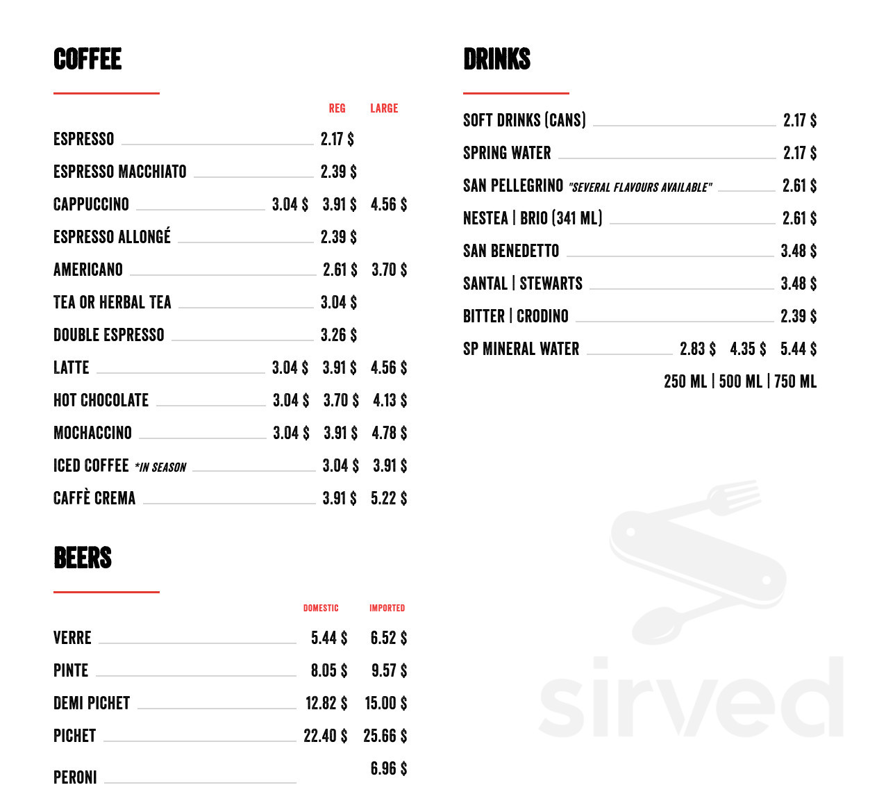 Menu - Laval QC's Cafe Milano Laval | Sirved