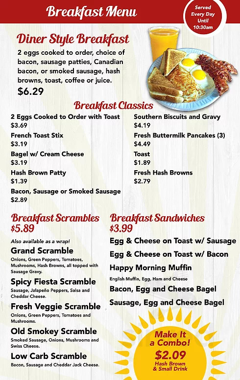 Happy Daz menu in Lima, Ohio, USA