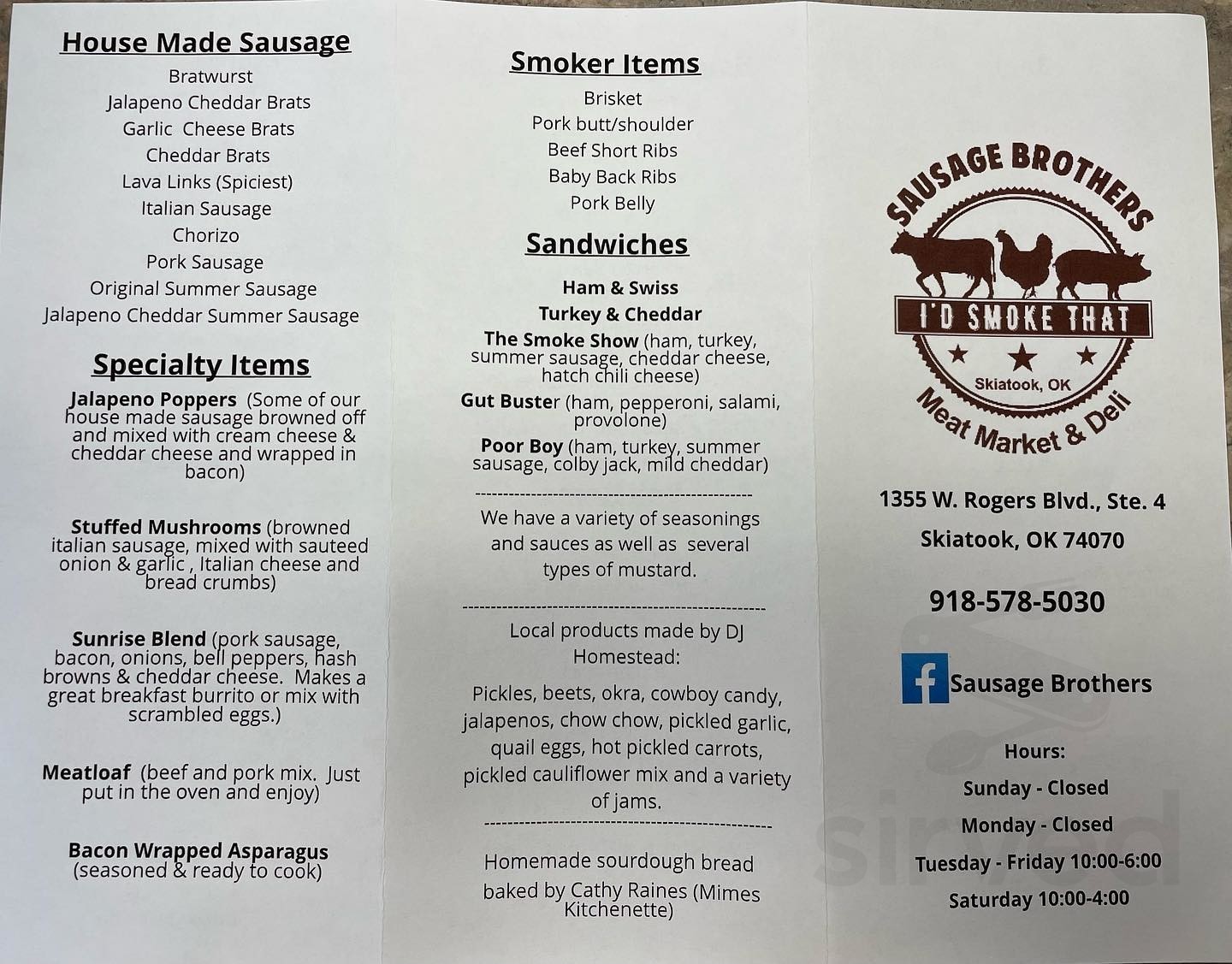 Sausage Brothers menus in Skiatook, Oklahoma, United States
