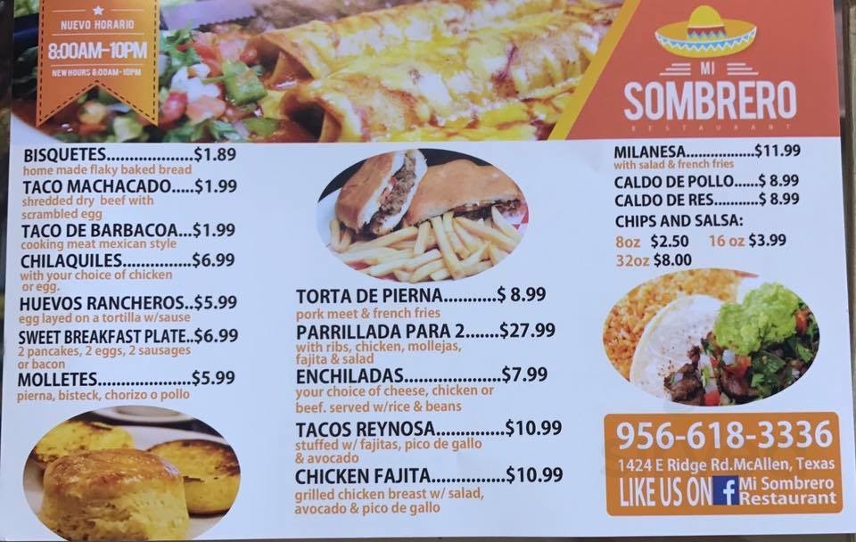 Menu - McAllen TX's Mi Sombrero Restaurant | Sirved