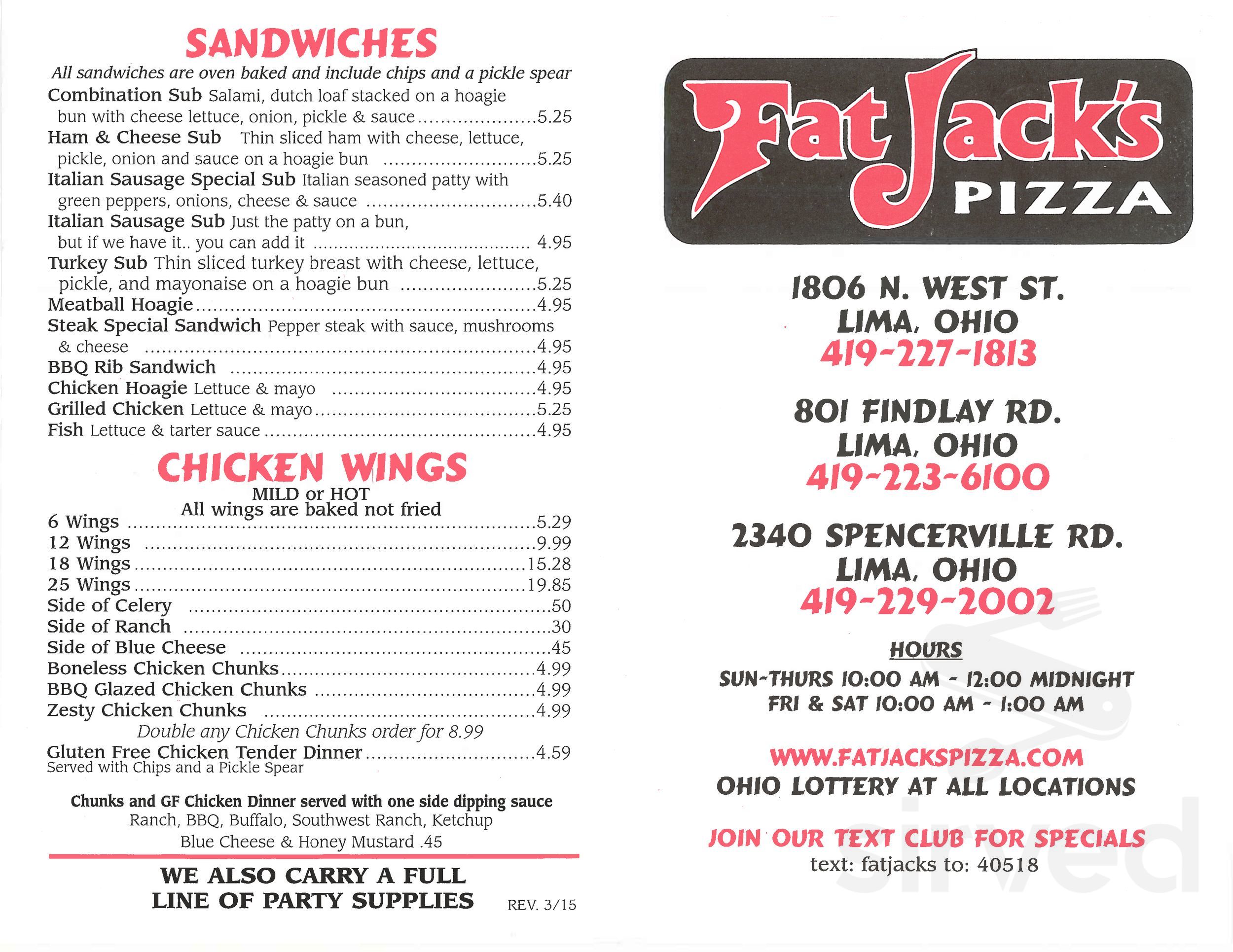 Fat Jack's Pizza Menu - Lima, Ohio | Sirved