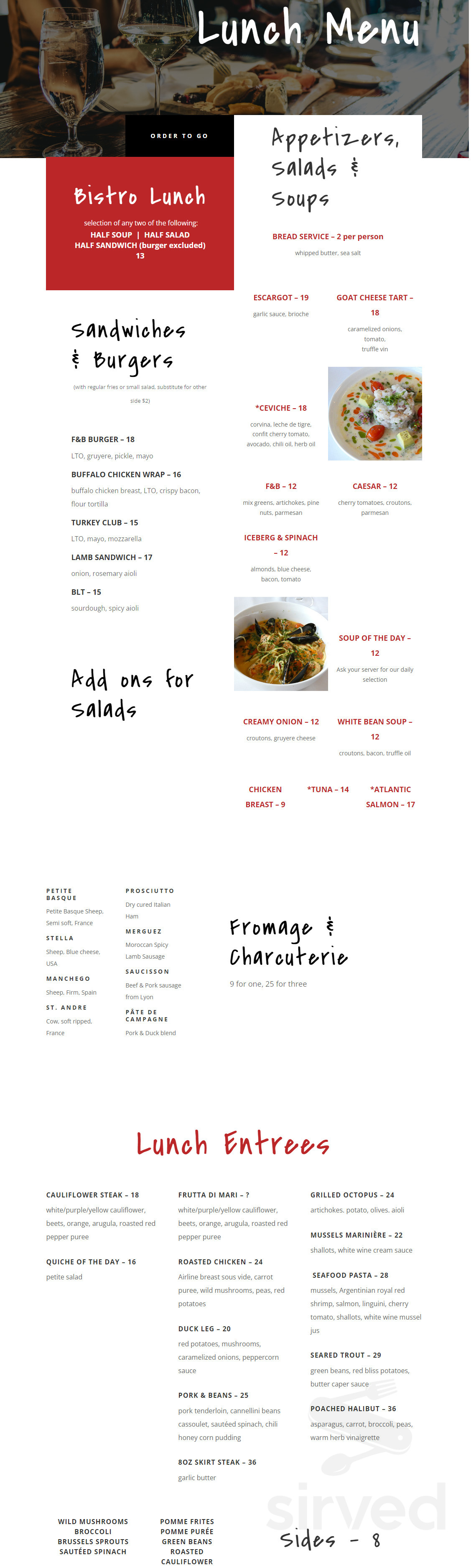 F & B menu in Atlanta, Georgia, USA