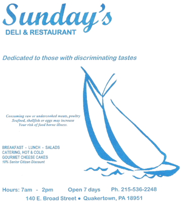 Menu for Sunday's Deli & Restaurant in Quakertown, PA | Sirved