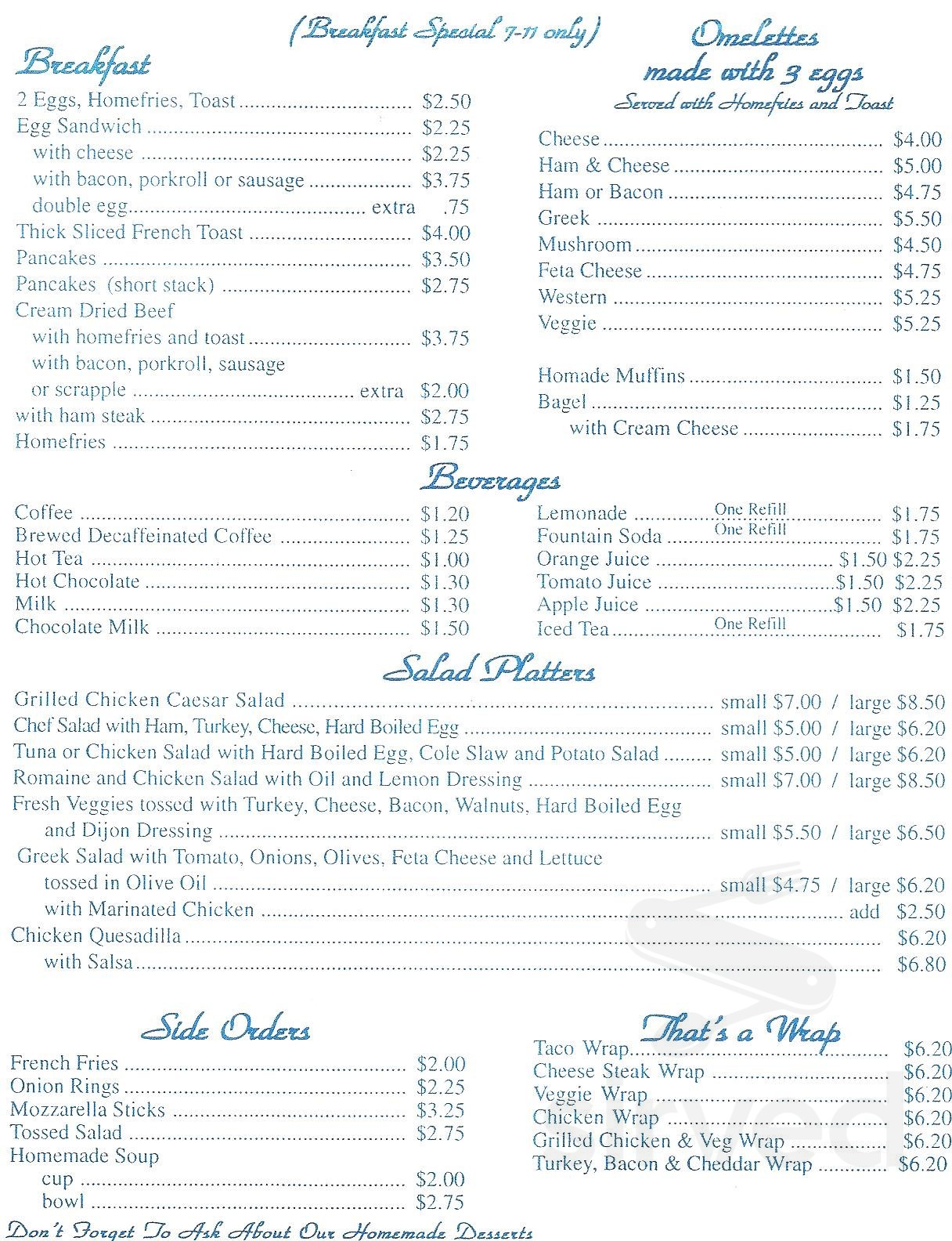 Menu for Sunday's Deli & Restaurant in Quakertown, PA | Sirved