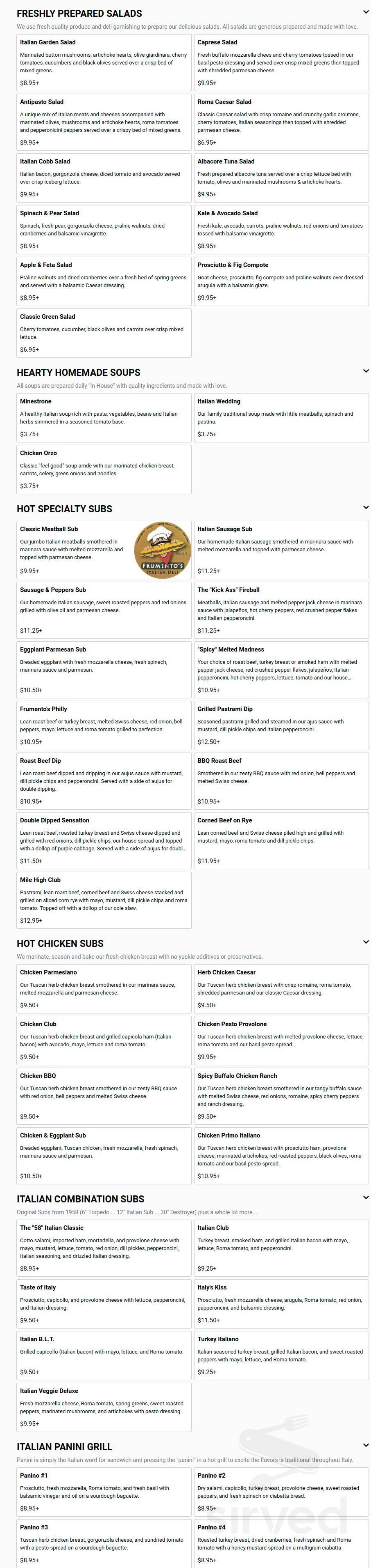 Frumento's Italian Market Deli menu in Montebello, California, USA