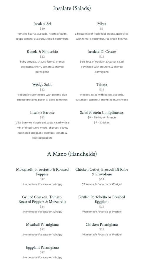 Trattoria Sei menu in Mahopac, New York, USA