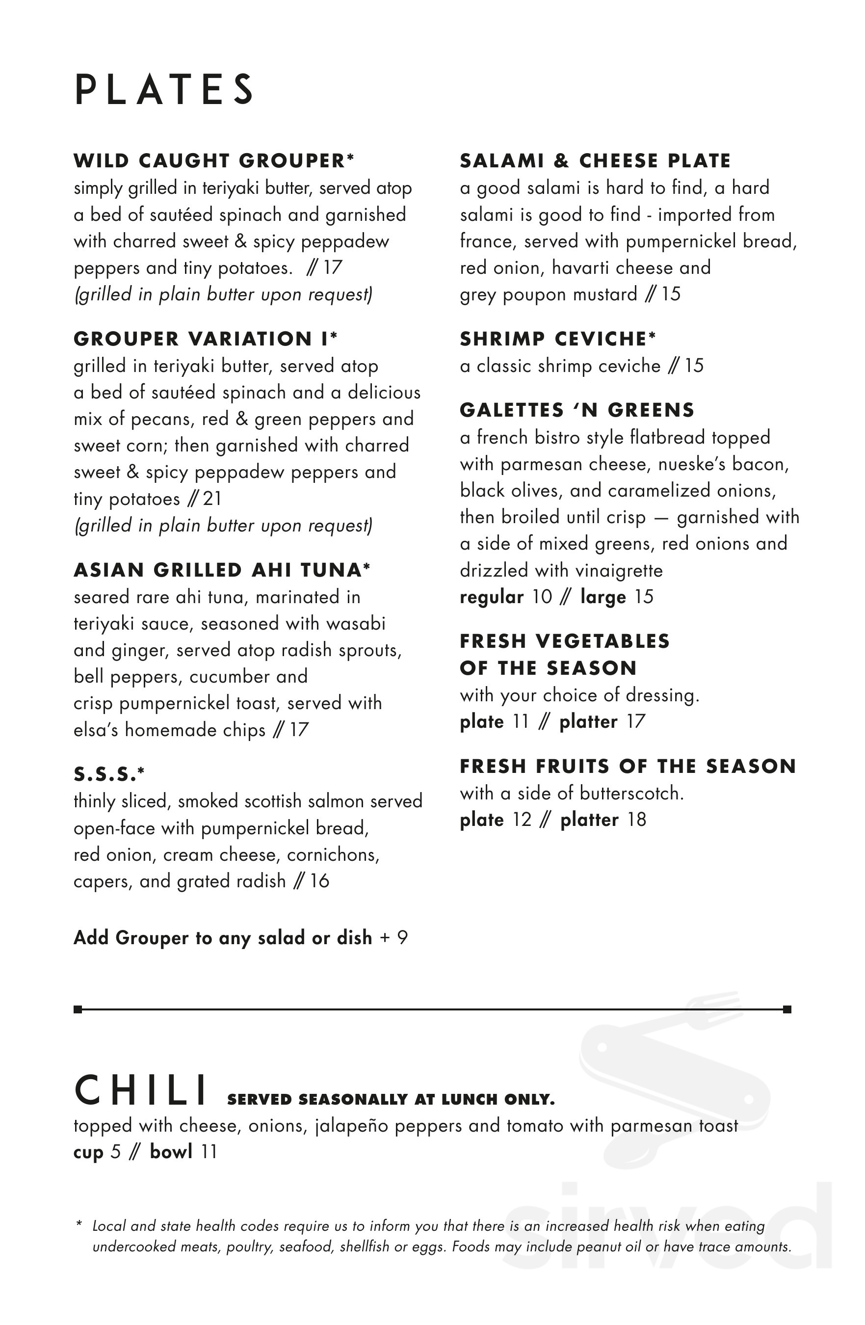 Elsa's On the Park menu in Milwaukee, Wisconsin, USA