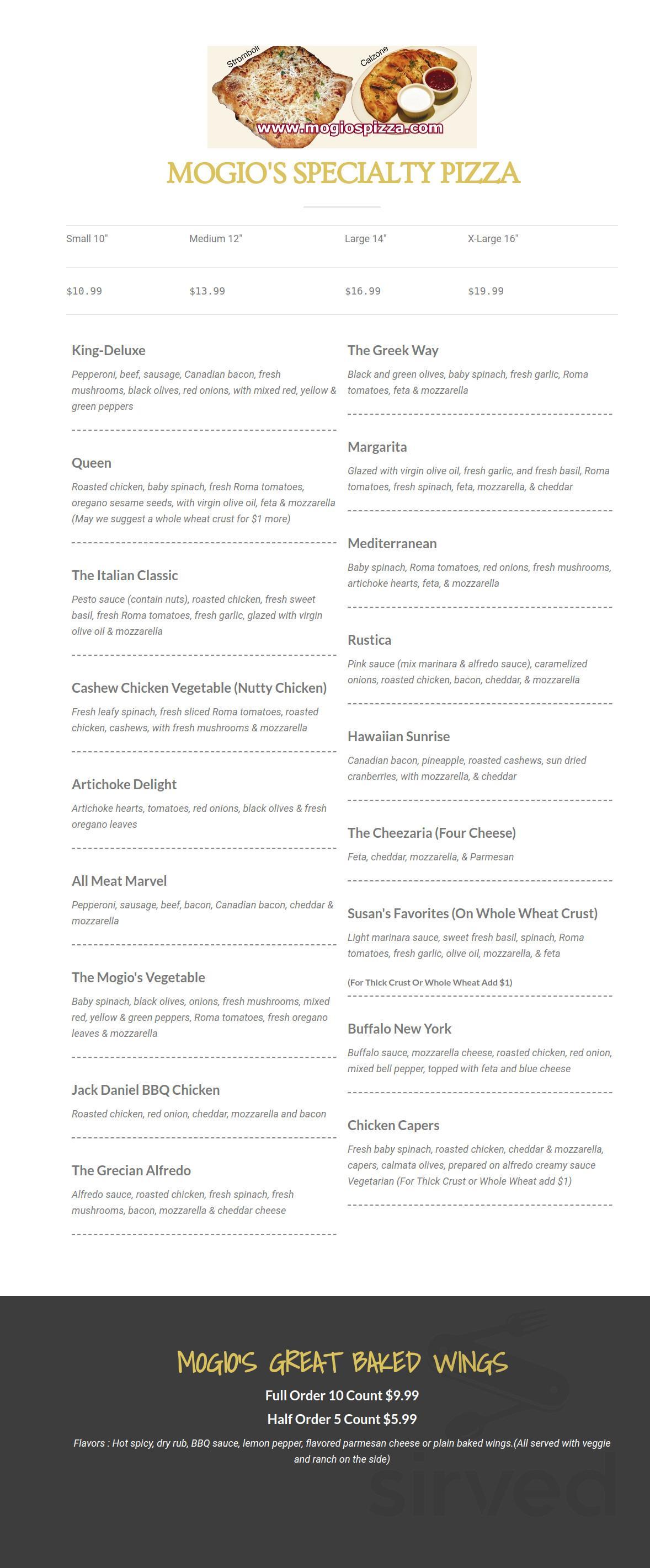 Mogio's Gourmet Pizza menus in Murphy, Texas, United States