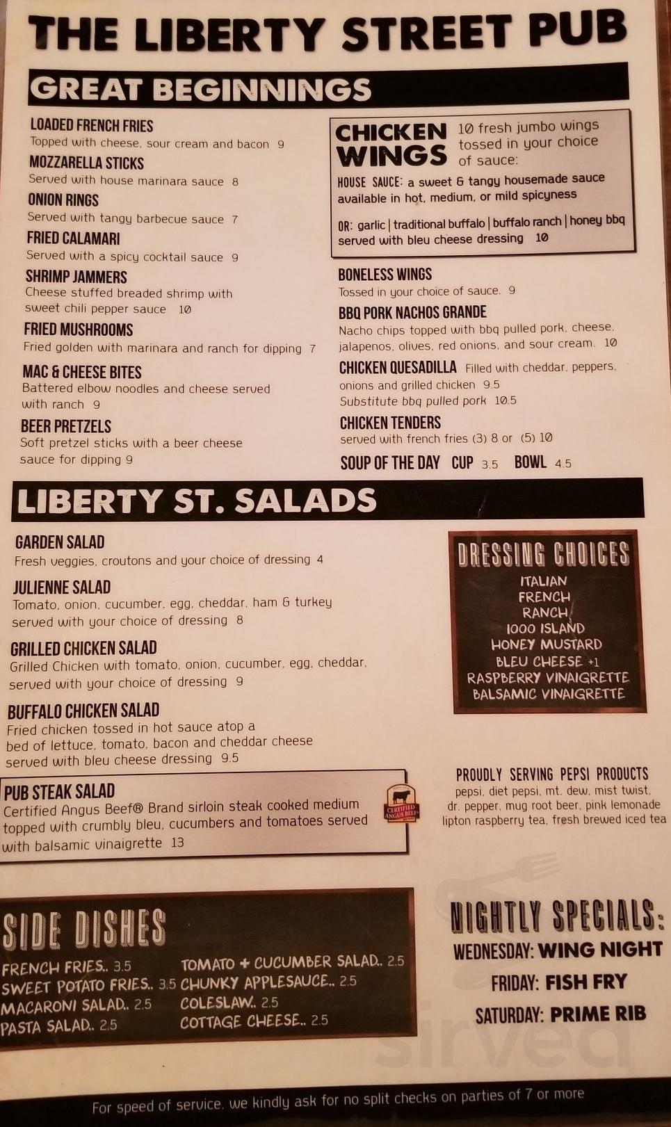 Menu for Liberty Street Pub in Bath, NY | Sirved