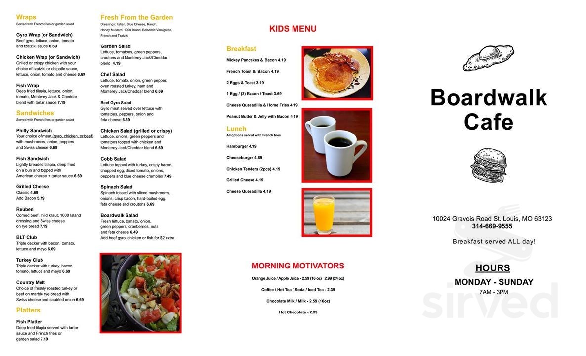 Boardwalk Cafe menu in St. Louis, Missouri, USA