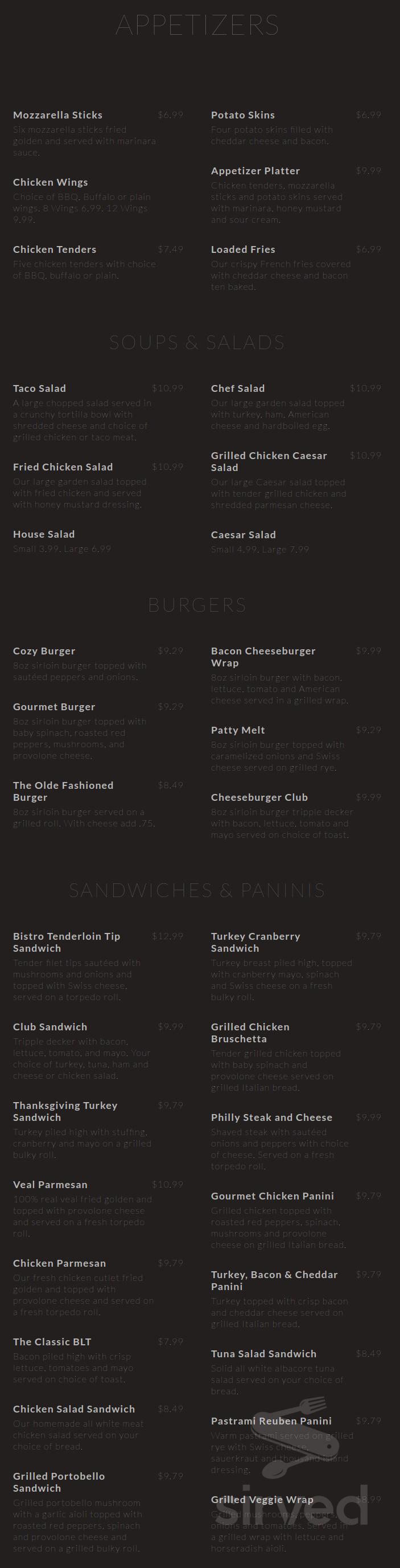 The Cozy Grill Family Restaurant menu in Coventry, Rhode Island, USA