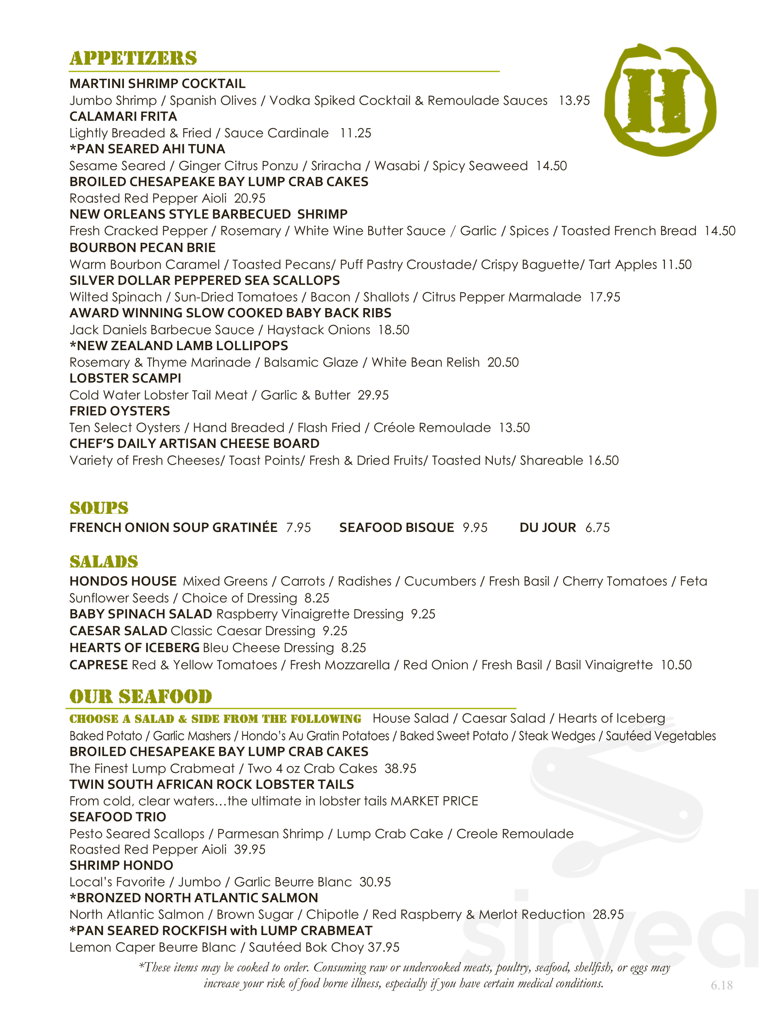 Menu for Hondos in Glen Allen, VA | Sirved
