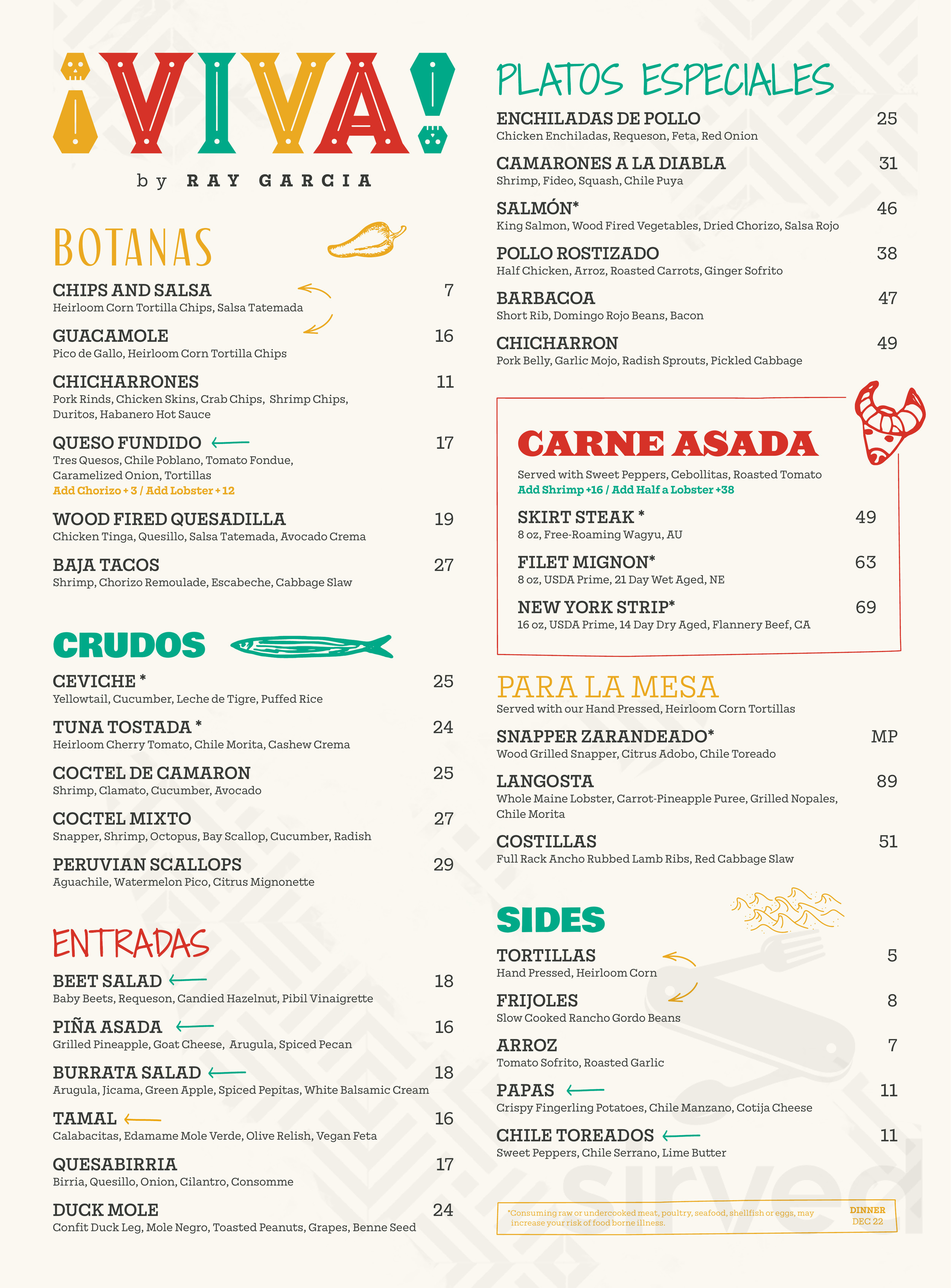 ¡VIVA! menu in Las Vegas, Nevada, USA