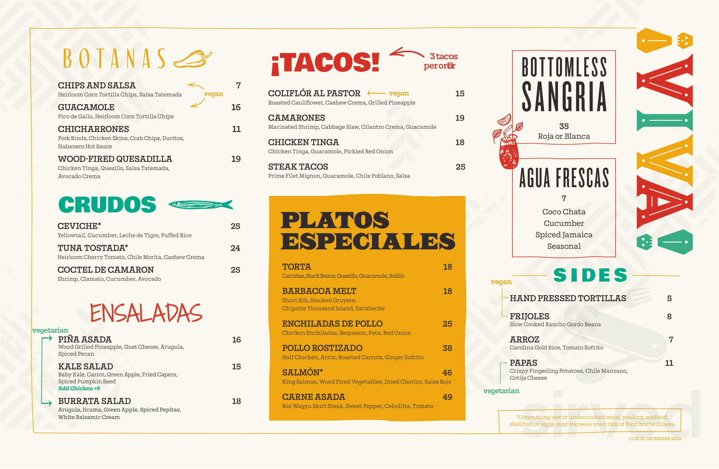 ¡VIVA! menu in Las Vegas, Nevada, USA