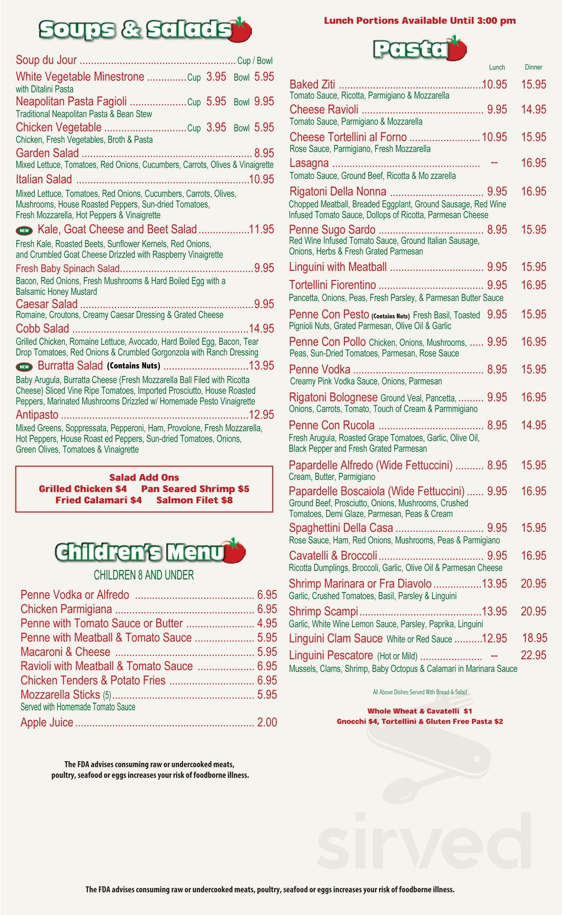 Menu for Alfonso's Trattoria in Somerville, New Jersey, United States