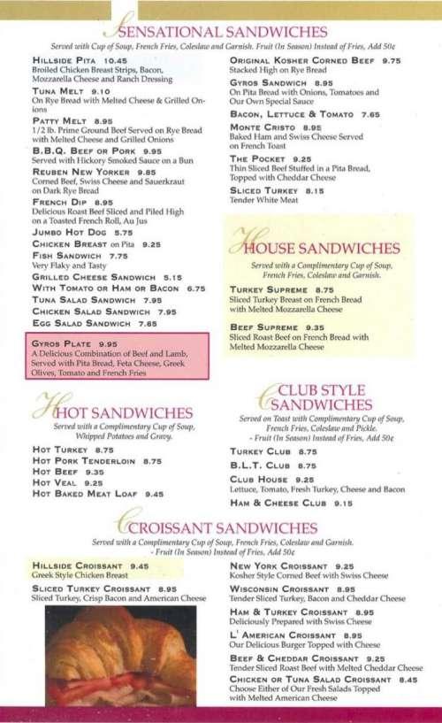 Hillside Restaurant menu in Grayslake, Illinois, USA